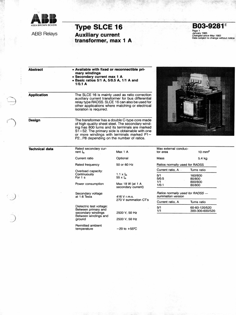 B03-9281E en SLCE 16 Auxiliary Current Transformer Max 1 A | PDF