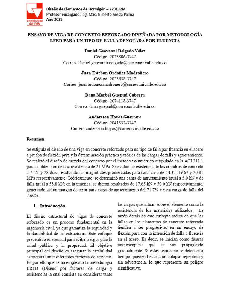 Report-Beam Test | Descargar gratis PDF | Hormigón | Viga (Estructura)