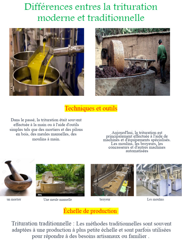 Différences Entres La Trituration Moderne Et Traditionnelle | PDF