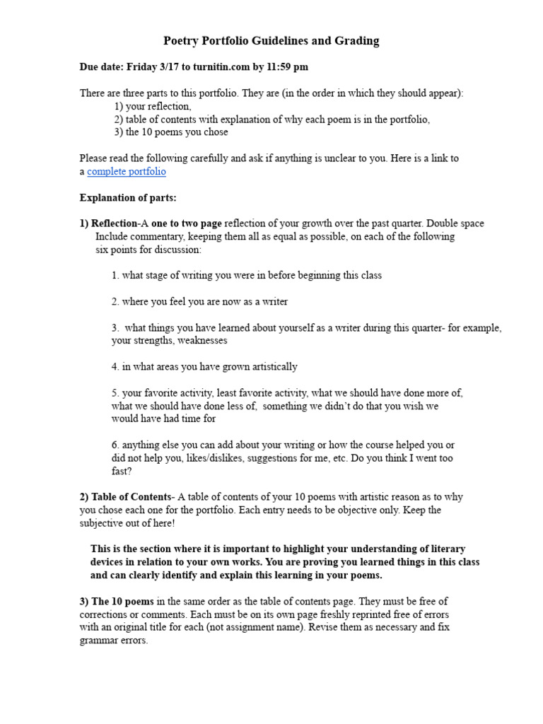Portfolio Guidelines and Grading With Sample Entries | PDF | Poetry