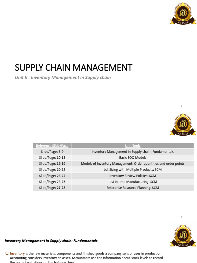 Unit 2 - SCM - Inventory Management in Supply Chain | PDF | Inventory ...