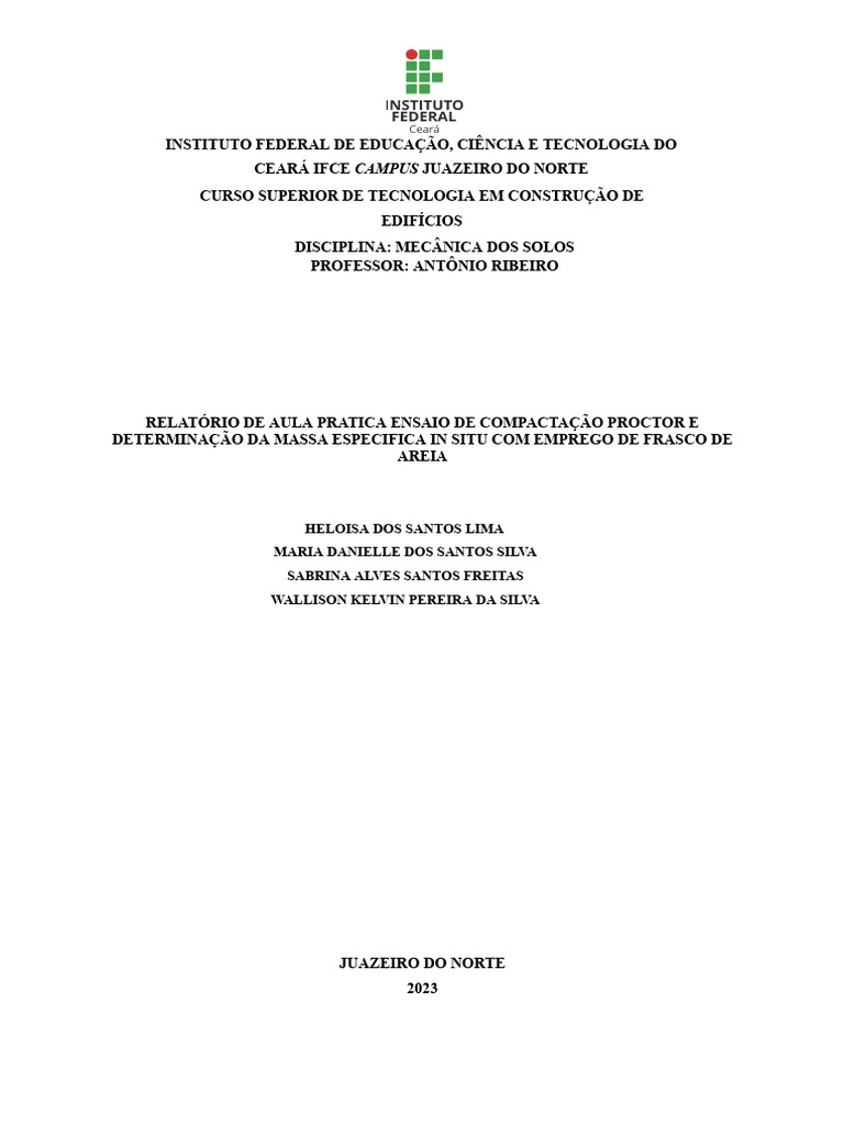 Relatorio Ensaio de Compactação Proctor e Frasco de Areia | PDF | Solo ...
