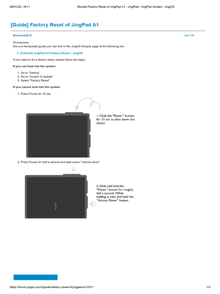 (Guide) Factory Reset of JingPad A1 - JingPad - JingPad Guides - JingOS | PDF | Operating System ...