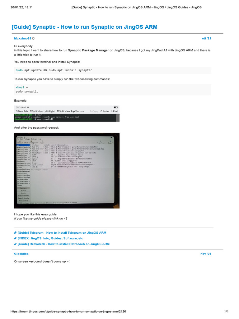(Guide) Synaptic - How To Run Synaptic On JingOS ARM - JingOS - JingOS Guides - JingOS | PDF ...