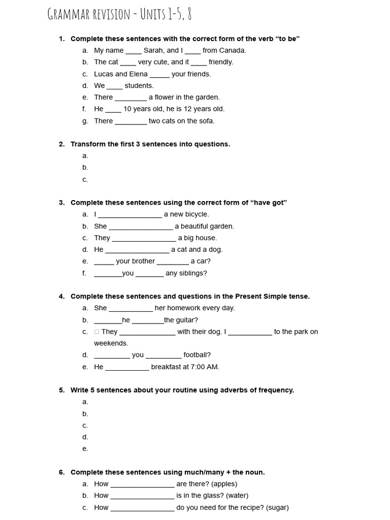 Grammar revision - Units 1-5, 8 | PDF | Verb | Language Families