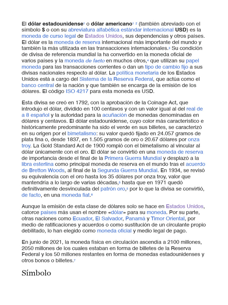 Historia del Dólar Estadounidense | PDF | Dólar de los Estados Unidos ...