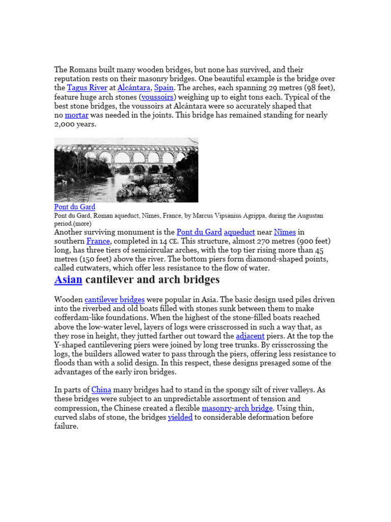 Roman and Medieval Bridge Innovations | PDF | Bridge | Civil Engineering