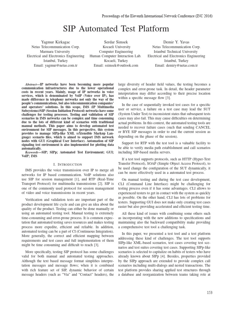 Sip Automated Test Platform Pdf Session Initiation Protocol