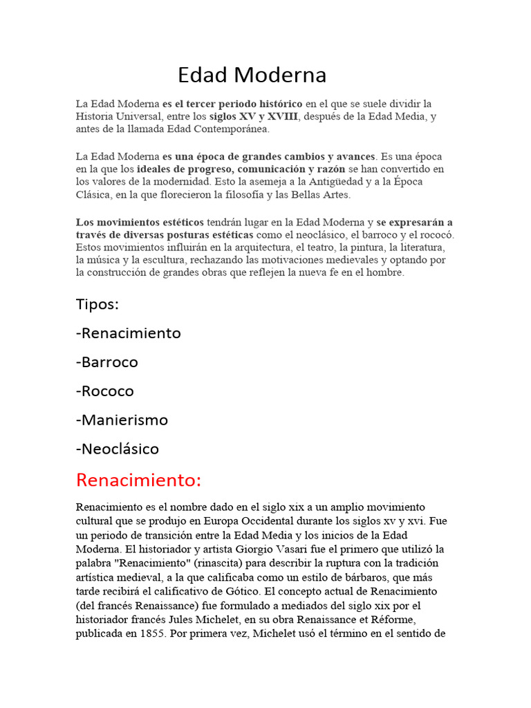 Edad Moderna | PDF | Renacimiento | Barroco