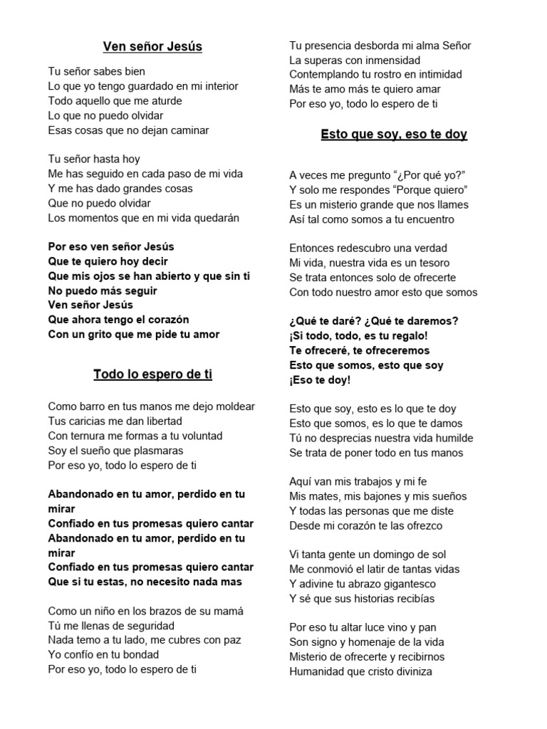 Colección de Canciones Católicas (Letras) | PDF | Amor | Cristo (título)