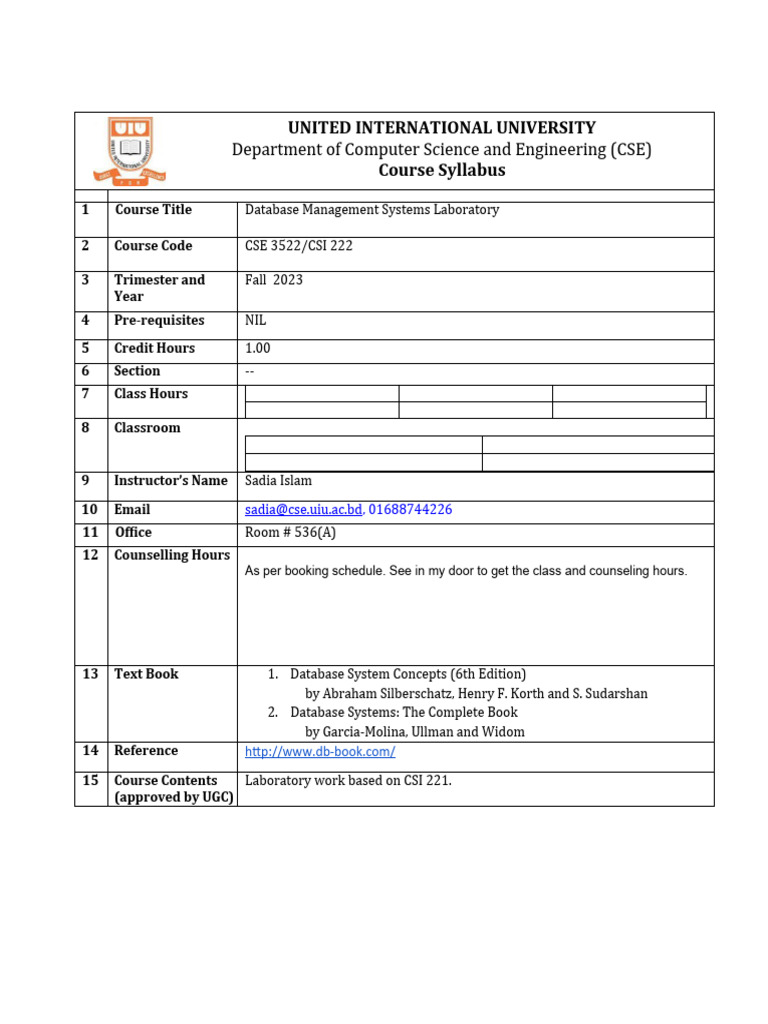 Dbms Lab Course Outline Pdf Databases Relational Model 7355