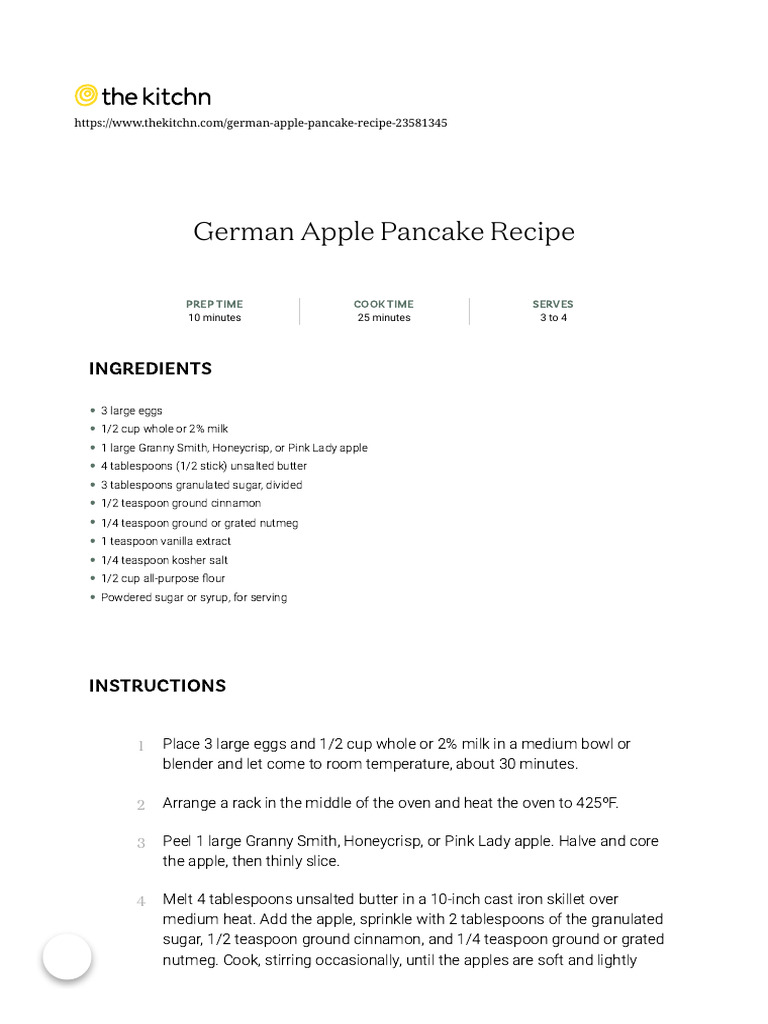 German Apple Pancake Recipe | PDF | Pancake | Teaspoon