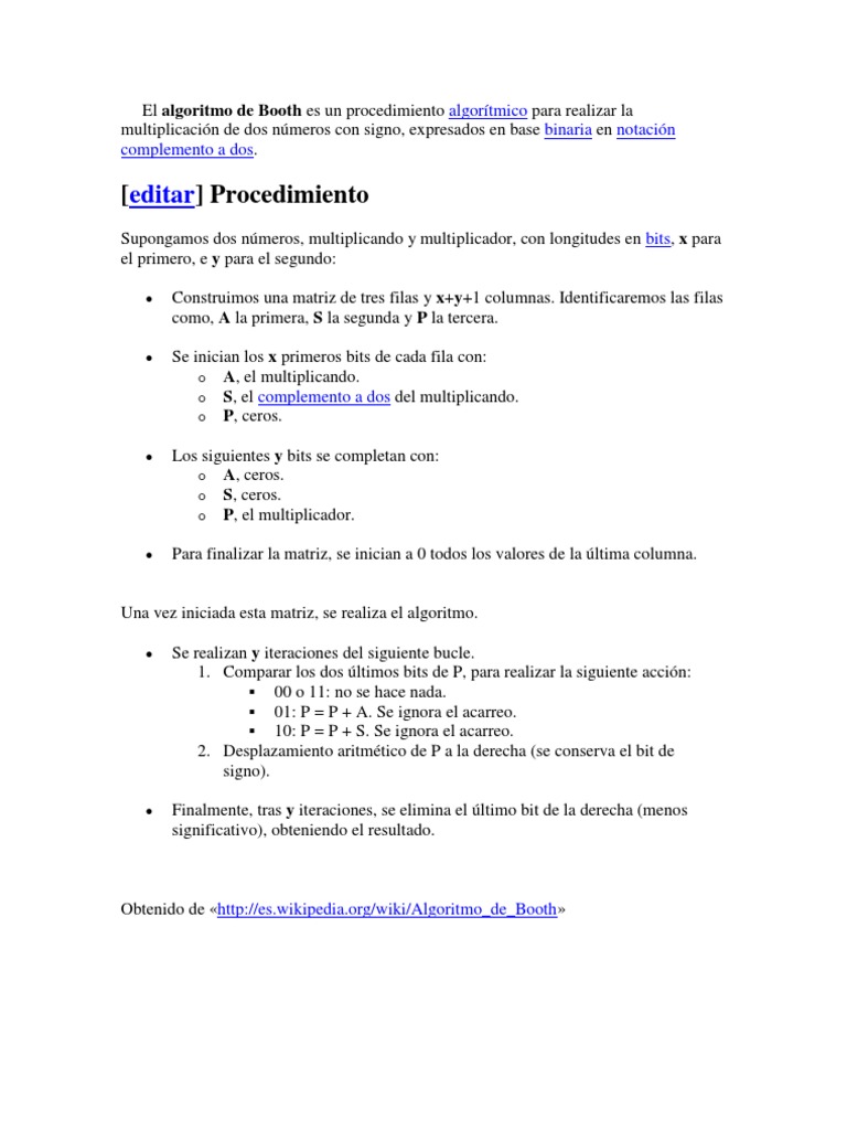 Algoritmo de Booth para Multiplicación | PDF | Informática