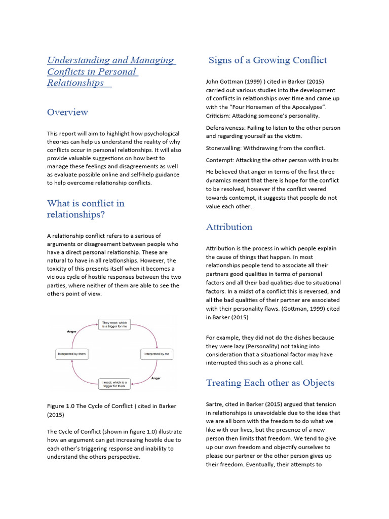 Understanding and Managing Conflicts in Personal Relationships | PDF ...