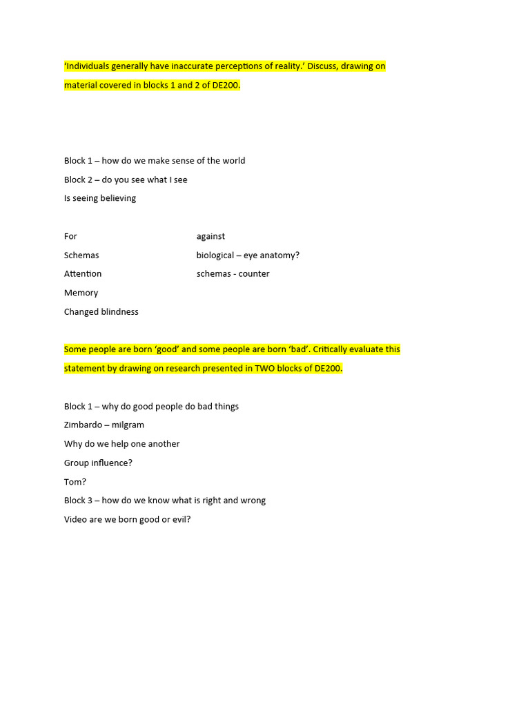 Individuals Generally Have Inaccurate Perceptions of Realit1 | PDF ...