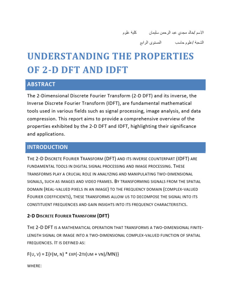 Understanding The Properties of 2-D DFT & IDFT | PDF | Discrete Fourier ...