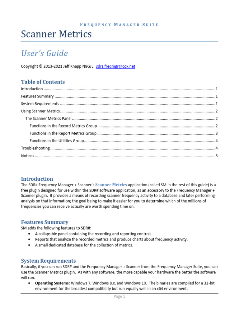 Scanner Metrics User's Guide | PDF | Software Defined Radio | Databases
