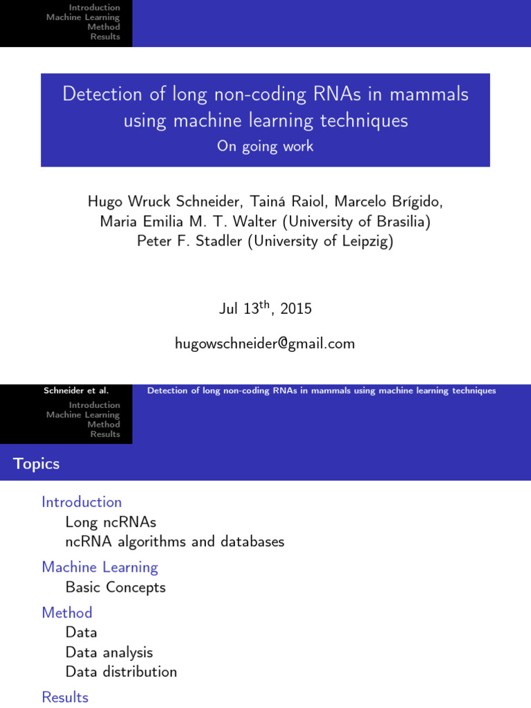 Detection of Long Non-Coding Rnas in Mammals Using Machine Learning Techniques | PDF | Machine ...