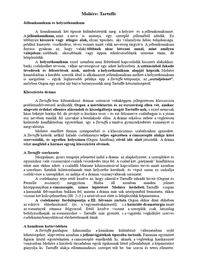 Moliere - Tartuffe (Tétel) | PDF