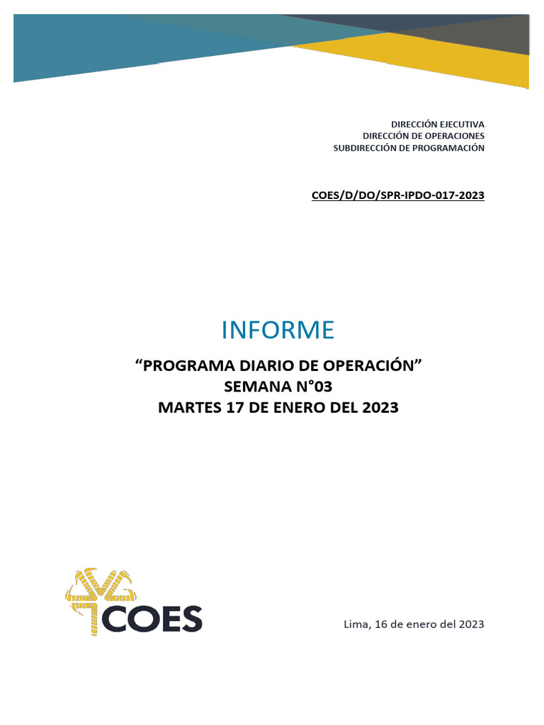 Spr-Ipdo-017-2023 Informe Del Programa Diario de Operación Del Sein | PDF | Producción de ...