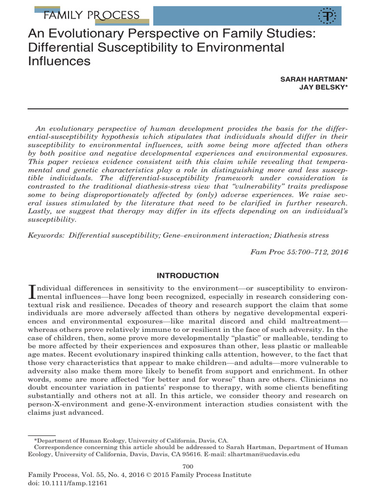 Family Process - 2015 - Hartman - An Evolutionary Perspective On Family ...