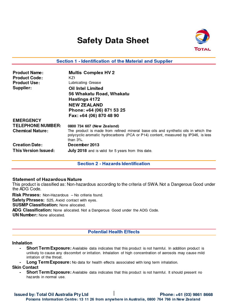 TOT Multis Complex HV 2 2018 - SDS | PDF | Combustion | Occupational ...