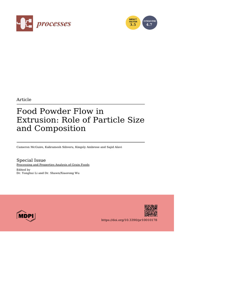 Processes 10 00178 With Cover | PDF | Extrusion | Flour