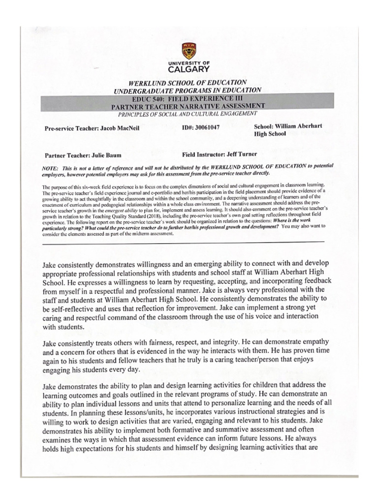 Field III Final Narrative Assessment | PDF