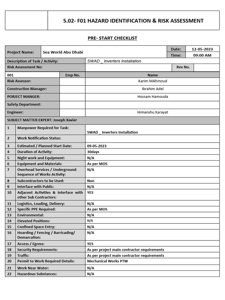 Field Level Hazard Assessment Example | PDF | Risk | Forklift
