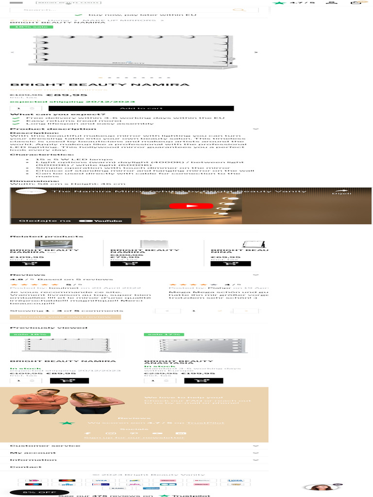 Bright Beauty Namira Hollywood Vanity Mirror - Make Up Mirror White - Bright Beauty Vanity ...