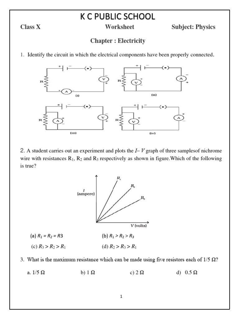 Electricity Worksheet Pdf Electrical Resistance And Conductance Series And Parallel Circuits