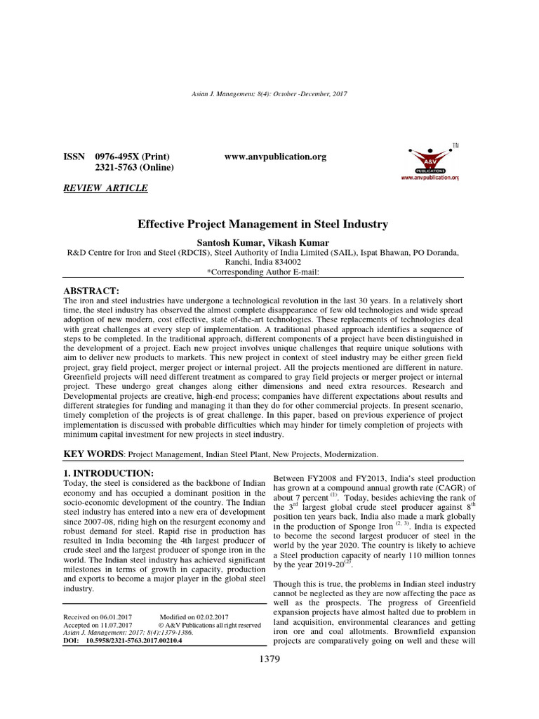 Project Management in Steel Industry | PDF | Project Management ...