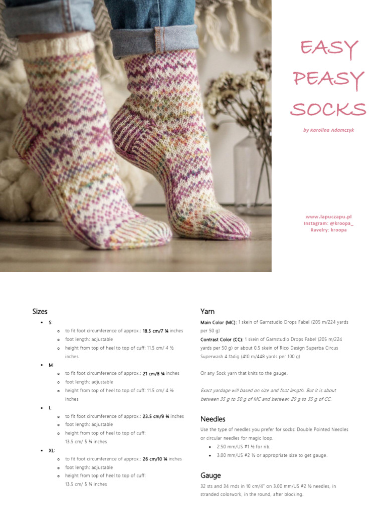 Easy Peasy Socks Eng | PDF | Knitting | Gauge (Knitting)