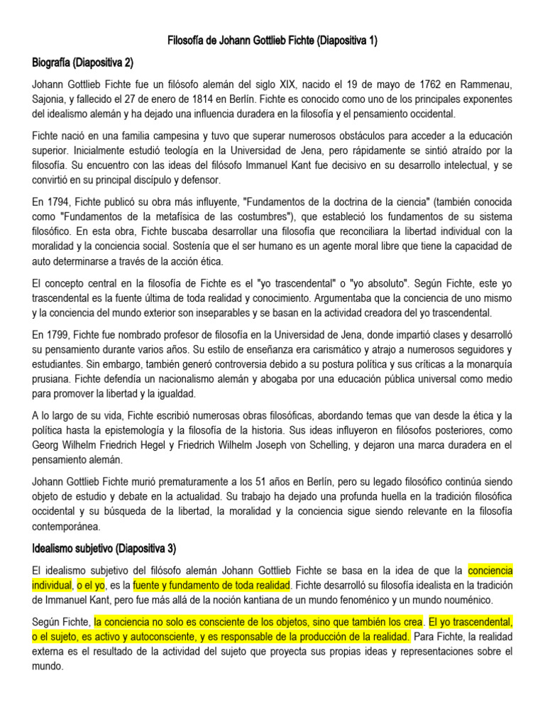 Johann Gottlieb Fichte | PDF | Immanuel Kant | Idealismo