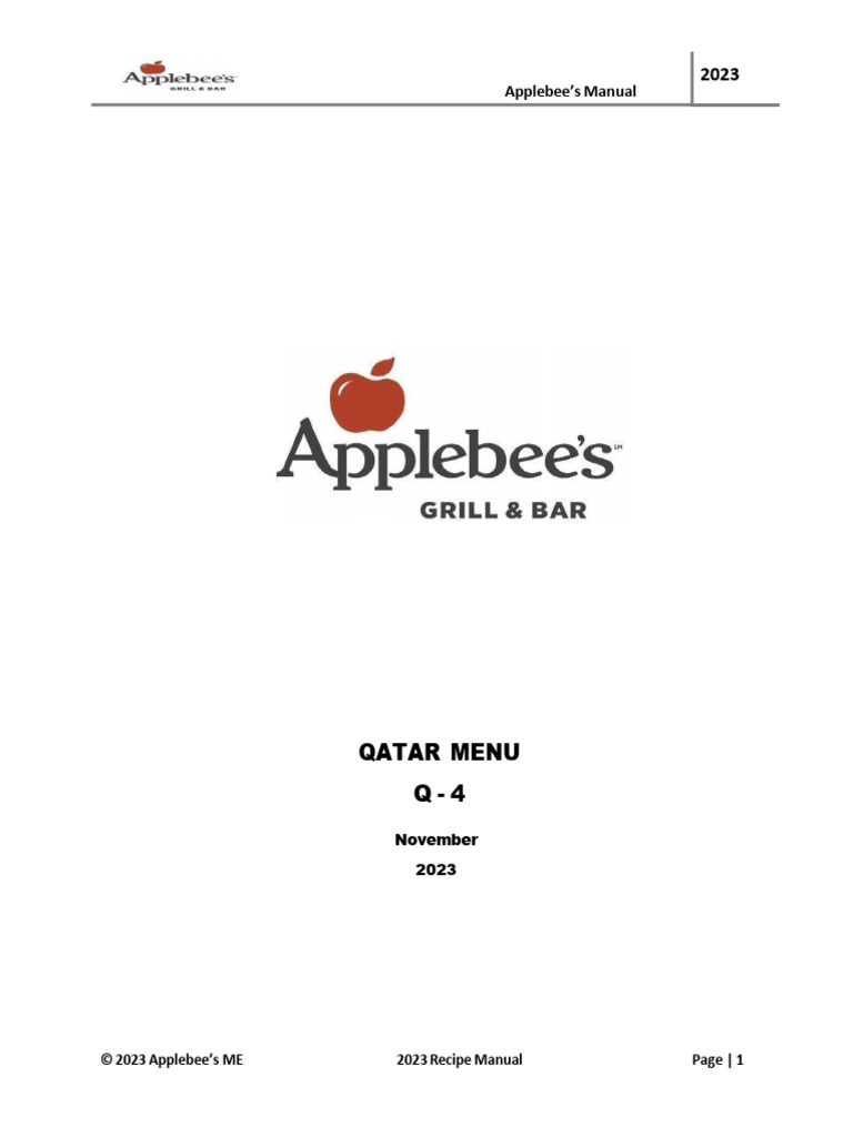 Applebees Qatar New Menu 2023 Dec 15, 2023 Q-4 | PDF | Pasta | Sauce