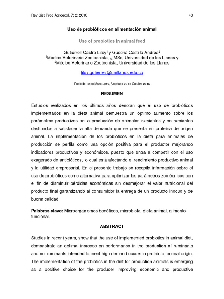 Uso de Probióticos en Alimentación Animal | PDF | Microbiología ...