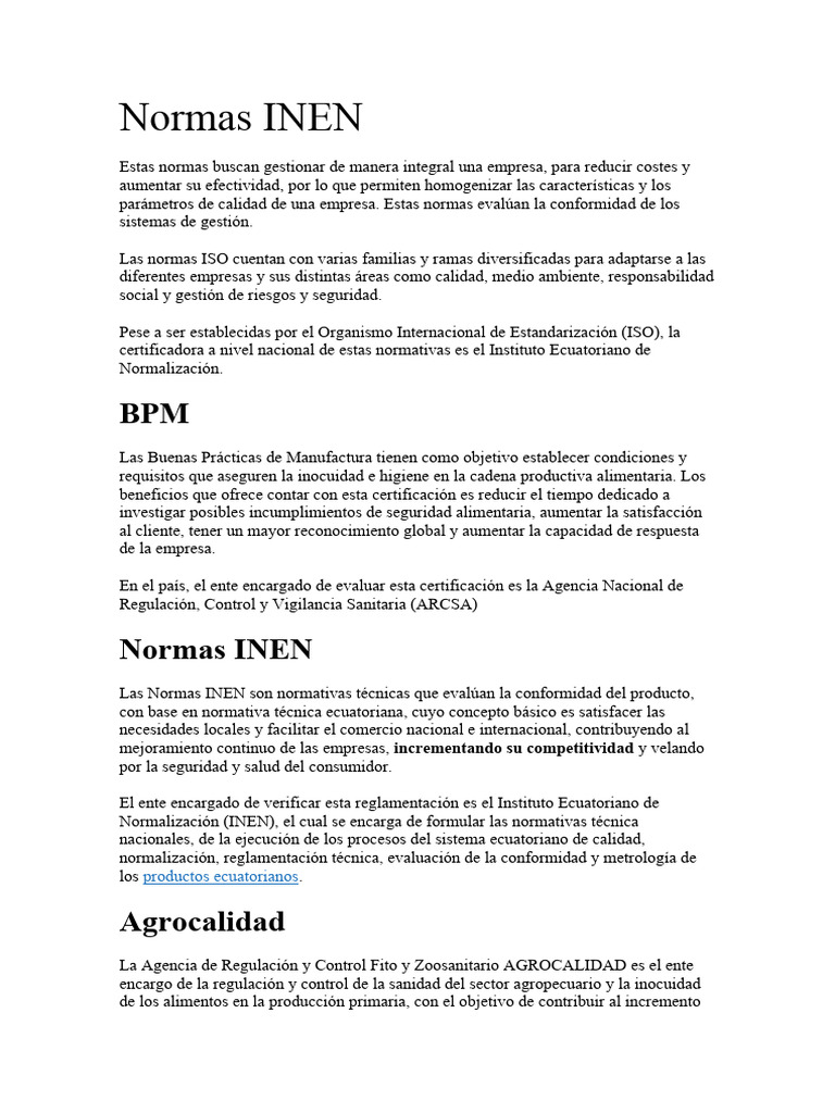 Normas INEN | PDF | Calidad (comercial) | Business