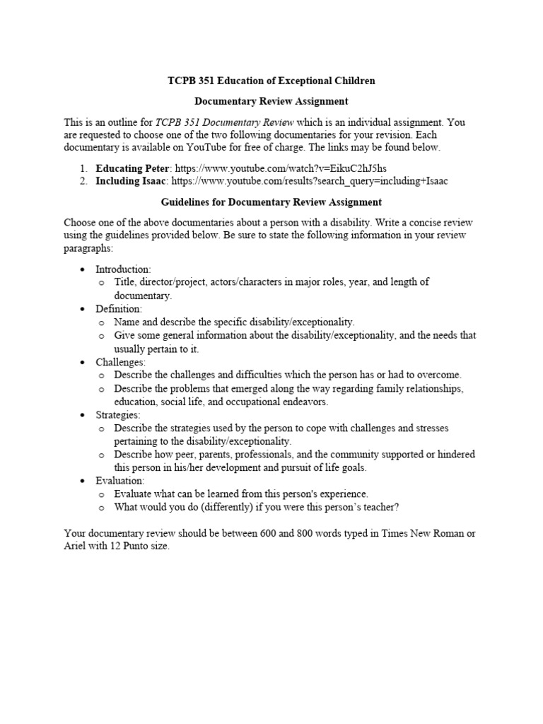 Documentary Review Assignment Guidelines and Rubric | PDF | Rubric ...