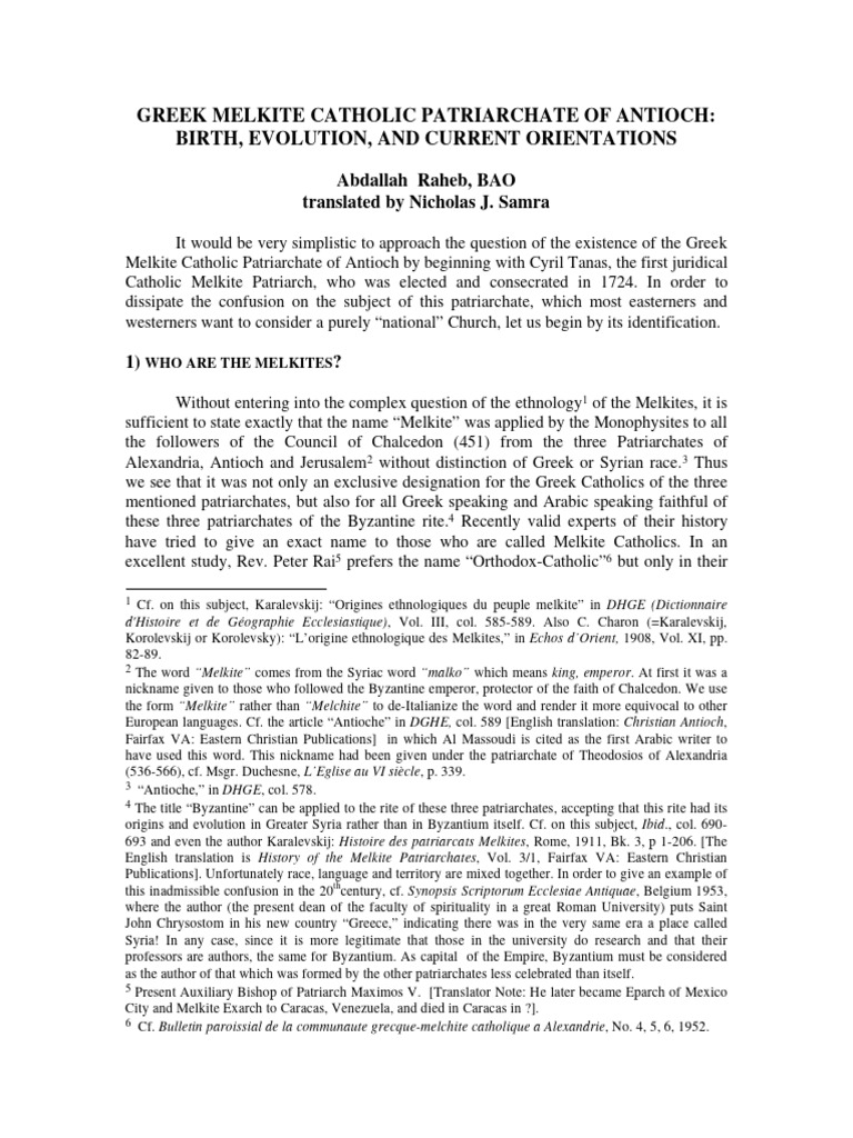 Greek Melkite Patriarchate Overview | PDF | Christian Denominational ...