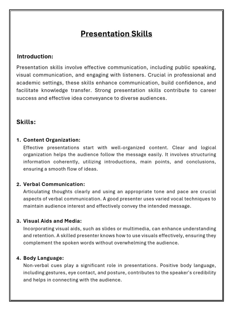 Presentation Skills | PDF | Communication | Body Language