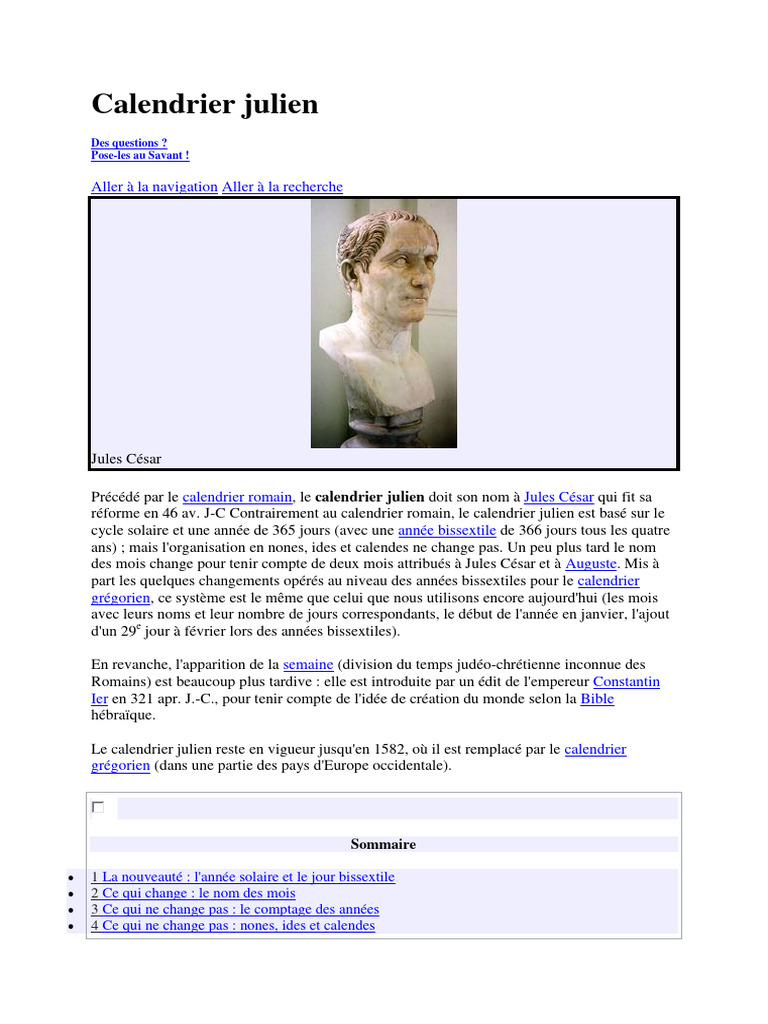 Histoire du calendrier julien | PDF | Calendrier | Rome antique
