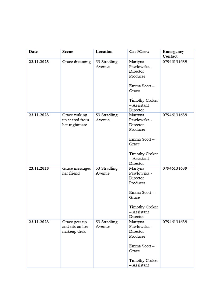Filming Schedule | PDF