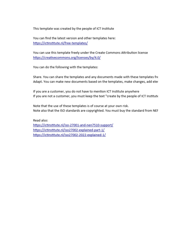 Free Template Statement Of Applicability Iso27001 2022 Pdf Information Security Security