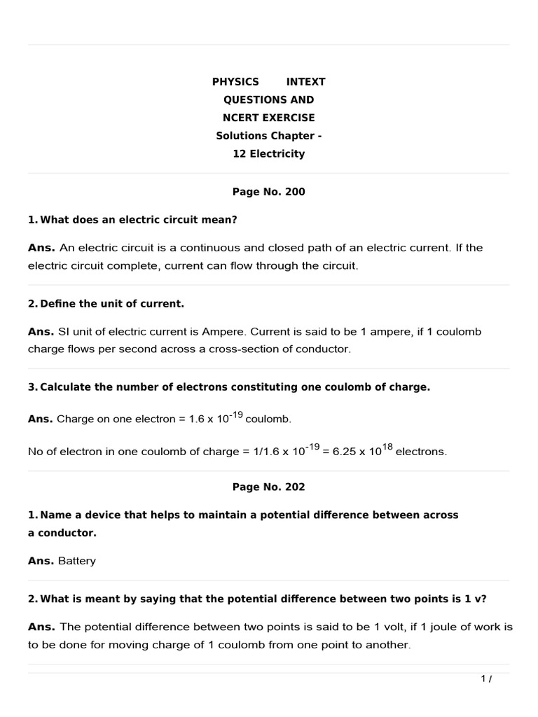 10 Physics ch12 Electricity Ncert Solutio | PDF | Series And Parallel Circuits | Electrical ...