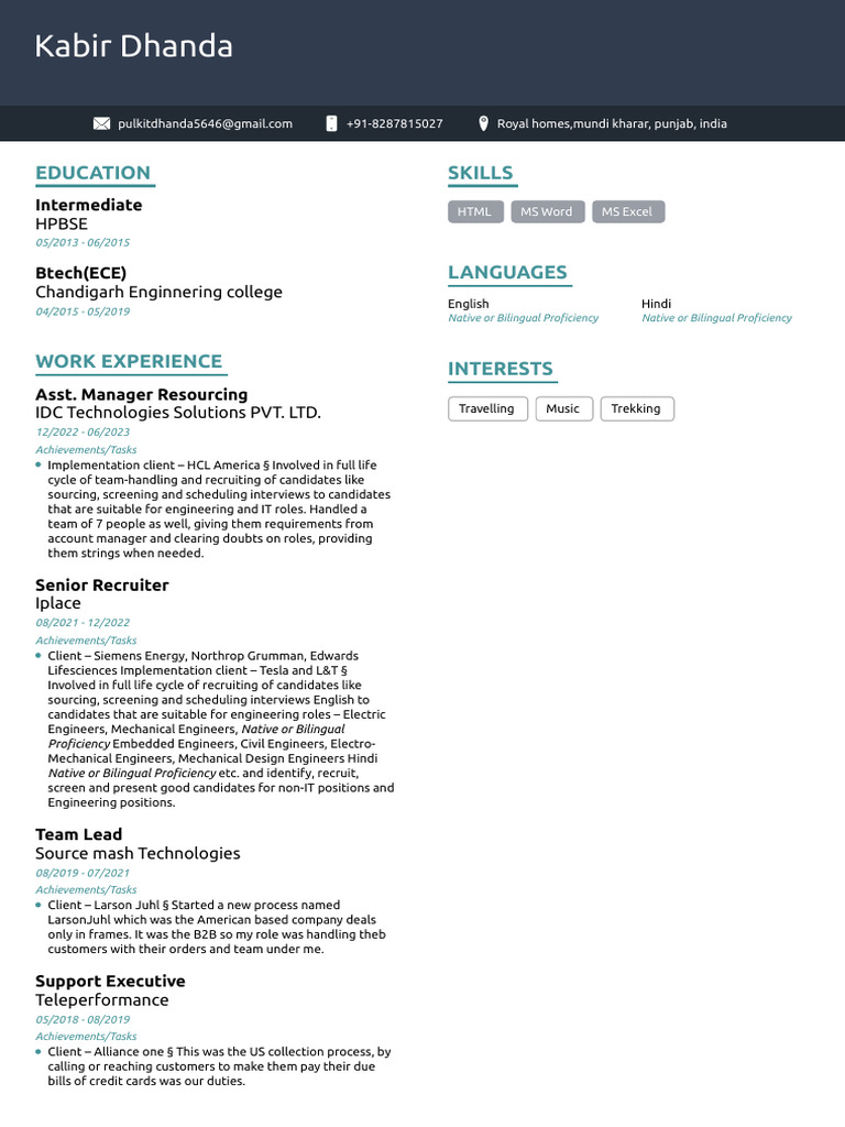 Kabir's Resume | PDF | Business | Engineering