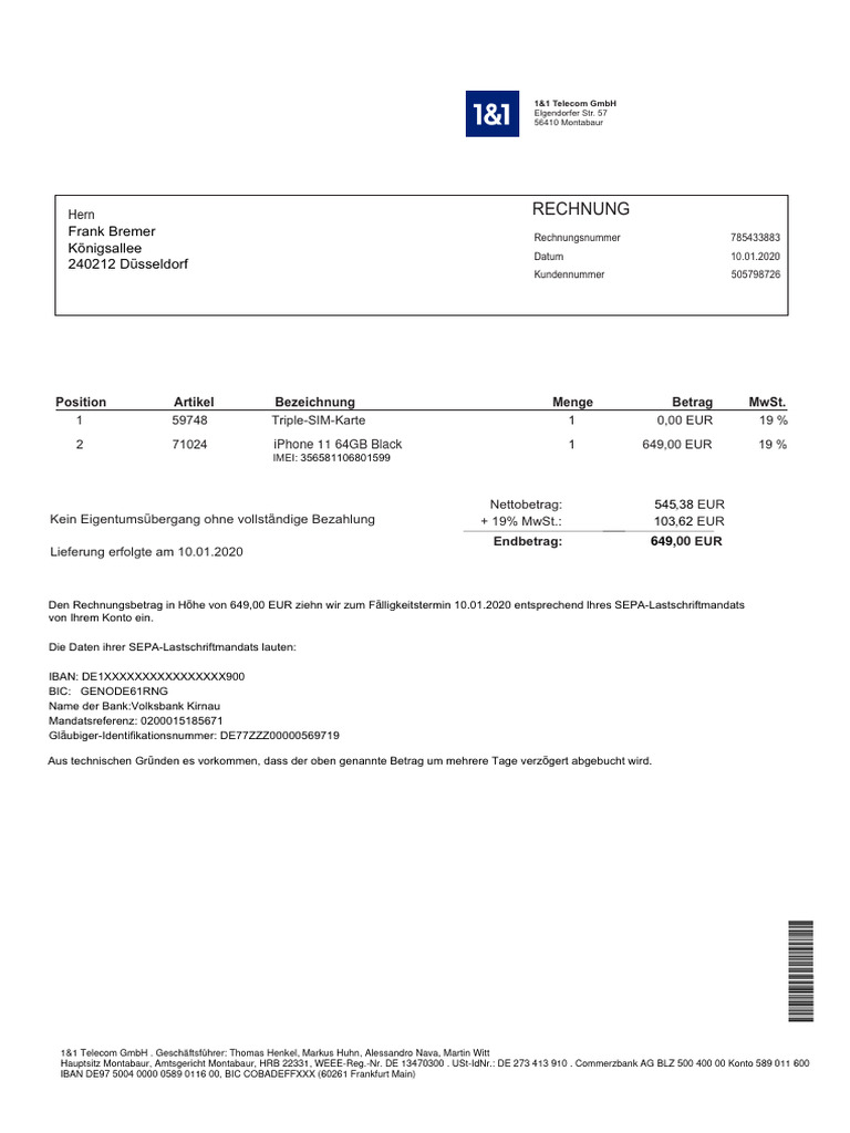 1&1 Telecom Germany | PDF