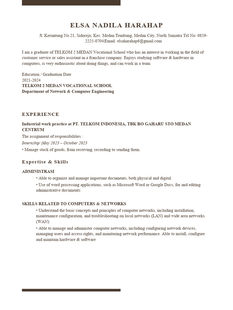 CV Elsa Nadila Inggris | PDF