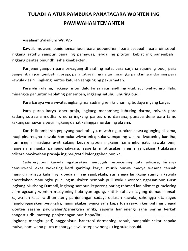 TULADHA ATUR PAMBUKA PANATACARA WONTEN ING | PDF