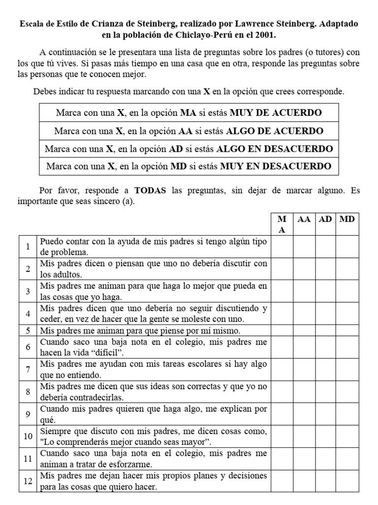 Escala de Estilo de Crianza de Steinberg | PDF