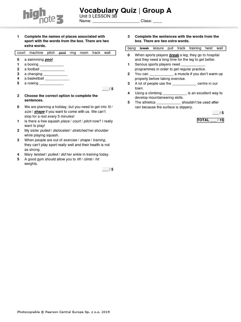Sports Vocabulary Quiz for Students | PDF | Sports | Physical Exercise